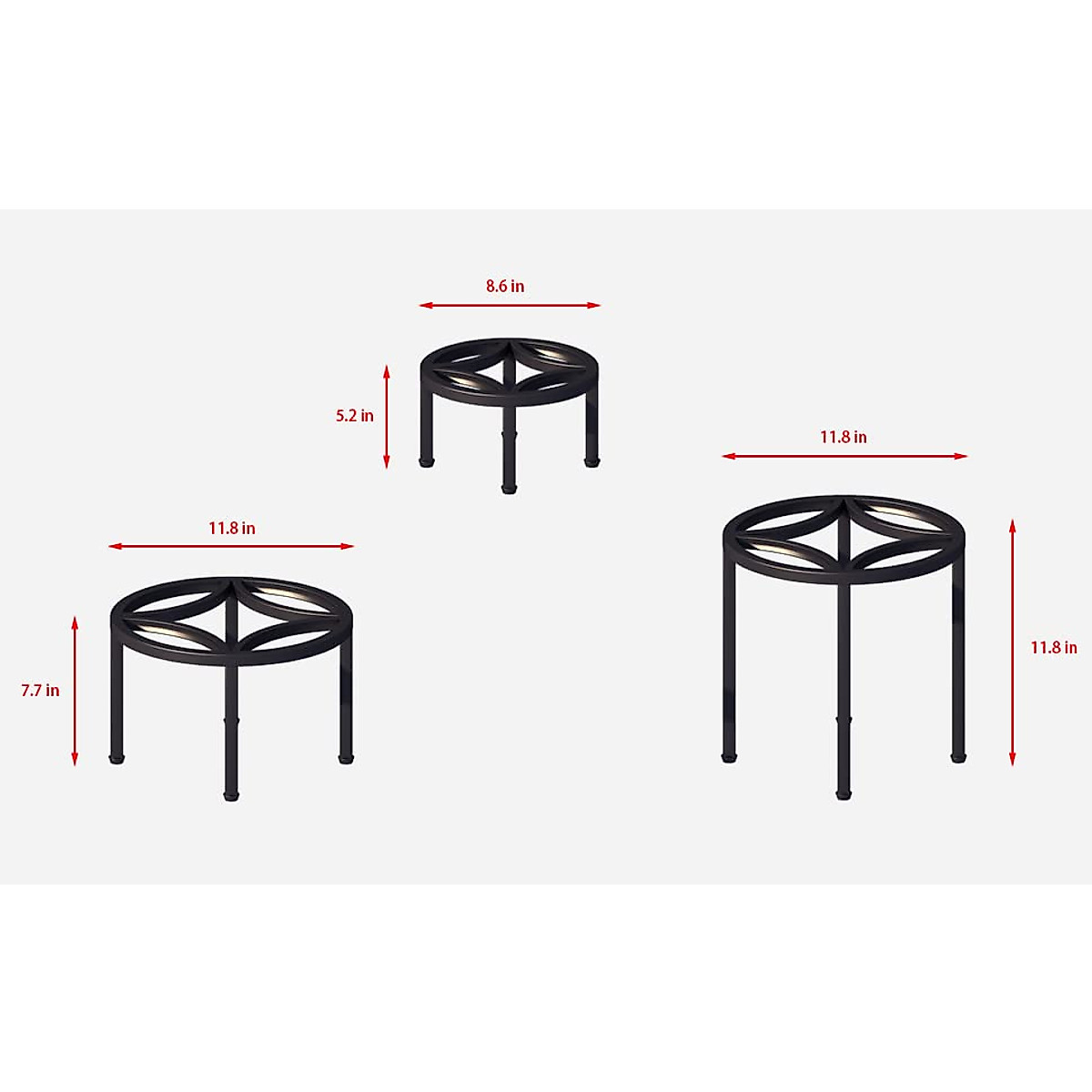 Zhongma Set of 3 Metal Plant Stand for Heavy Potted Plant, 220 LBS Capacity & Heavy Duty Construction, Low Plant Stand for Home Indoor and Outdoor, Sturdy Plant Stand without Installation Required