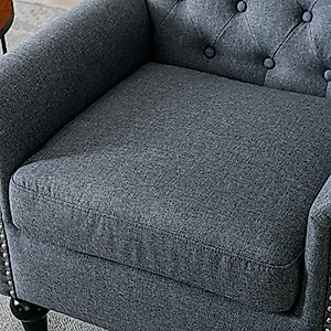 YISH W117081980 Modern Linen Accent Tufted Arm Chair with Thick Cushion and Wood Frame, Comfy Single Sofa with Armrest Backrest for Reading Bedroom Office Club, Dark Gray