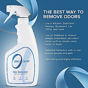 Zero Odor – Multi-Purpose Odor Eliminator - Air & Surface Odor – Patented Technology for Bathroom, Kitchen, Fabric, Closet- Smell Great Again, 16oz