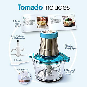 Tornado Electric Food Processor & Vegetable Chopper - Glass Food Processors, Meat Grinder, Food Chopper Electric, Mini Food Processor, Procesador de Alimentos Electrico, Small Blender Food Processor