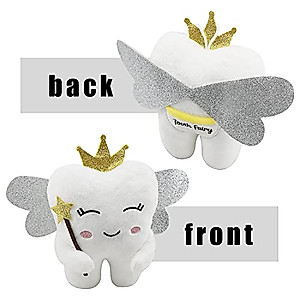 Tooth Fairy Pillow with Shiny Wings Embroidered Tooth Fairy Doll with Pocket Crystal Velvet Tooth Fairy Souvenir Boy Girl Gift (White) (White)
