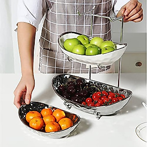 Acliys Fruit Bowl, 3 Tier Ceramic Fruit Basket, 3 Tier Serving Stand Serving Bowl with Metal Rack, Porcelain Kitchen Bowls for Fruit Vegetable Storage Snack Nuts Dessert Cake Tray for Party Wedding
