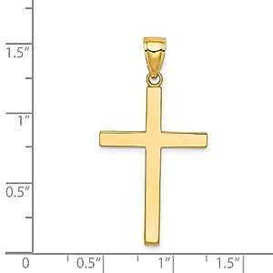 Solid 14k Yellow Gold Stick Cross Pendant Charm - 38mm x 20mm