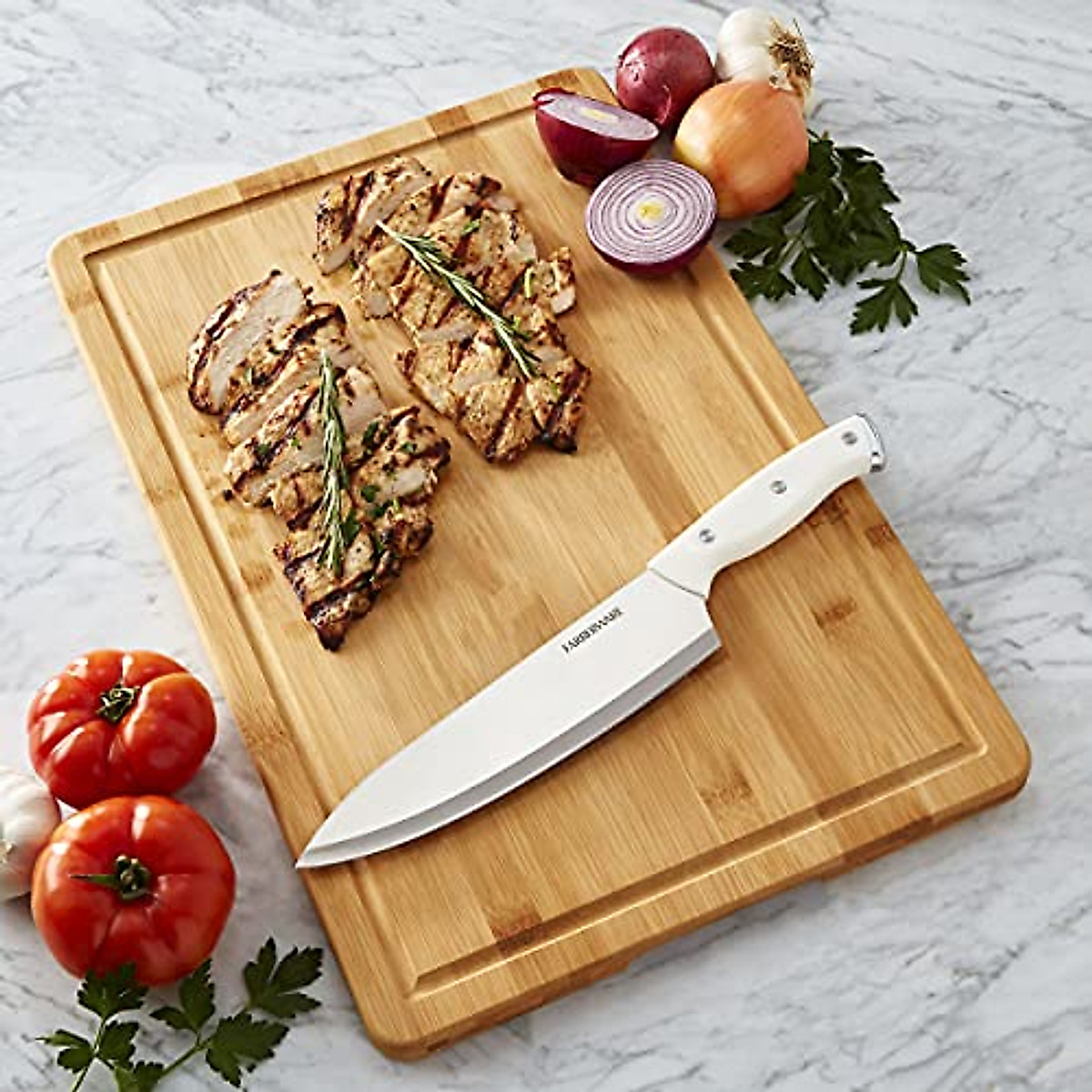 Farberware Bamboo Cutting Board With Juice Groove and Handles, 12x18-Inch, Natural