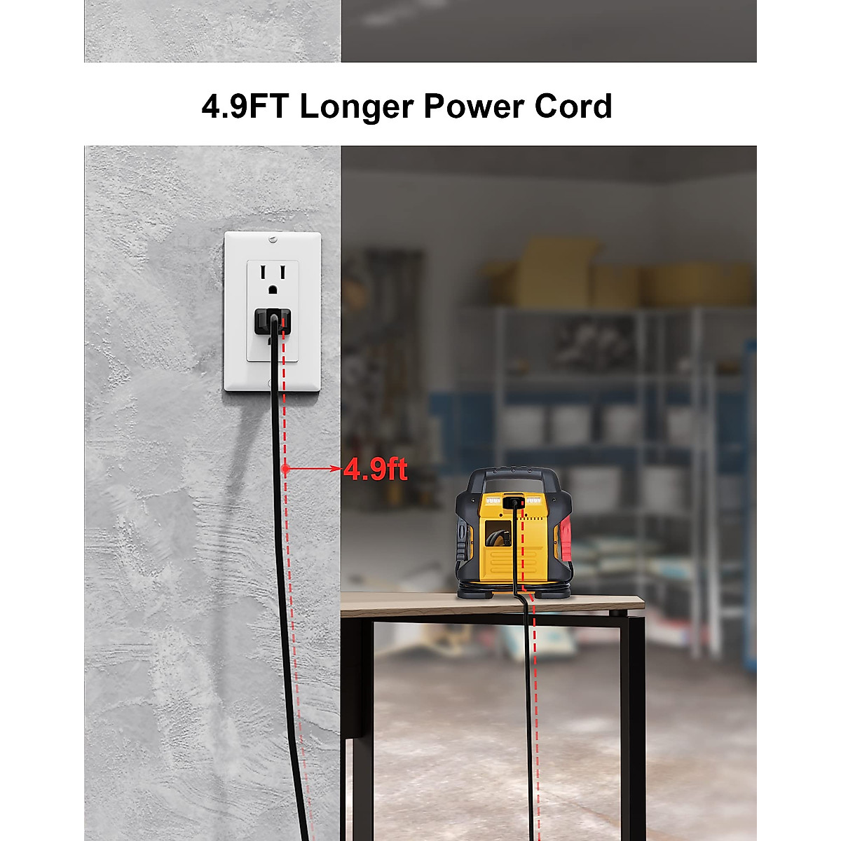 WUKUR Power Cord for Dewalt DXAEJ14 1400 Peak Amp Car Jump Starter DXAEPS2 Professional 12V Power Supply Car Power Source Station Power Cord 4.9FT Black