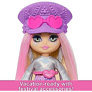 Barbie Extra Mini Minis Travel Doll with Metallic Desert Fashion and Festival Accessories, Barbie Extra Fly Small Doll