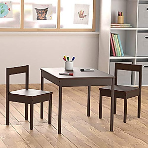 Amazon Basics Solid Wood Kiddie Table With Two Chairs, 3 Piece Set, Espresso