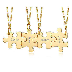 Mealguet Jewelry Personalized Gold Plated Stainless Steel Puzzle BFF Best Friend Friendship Necklace Sets for 3/4/5