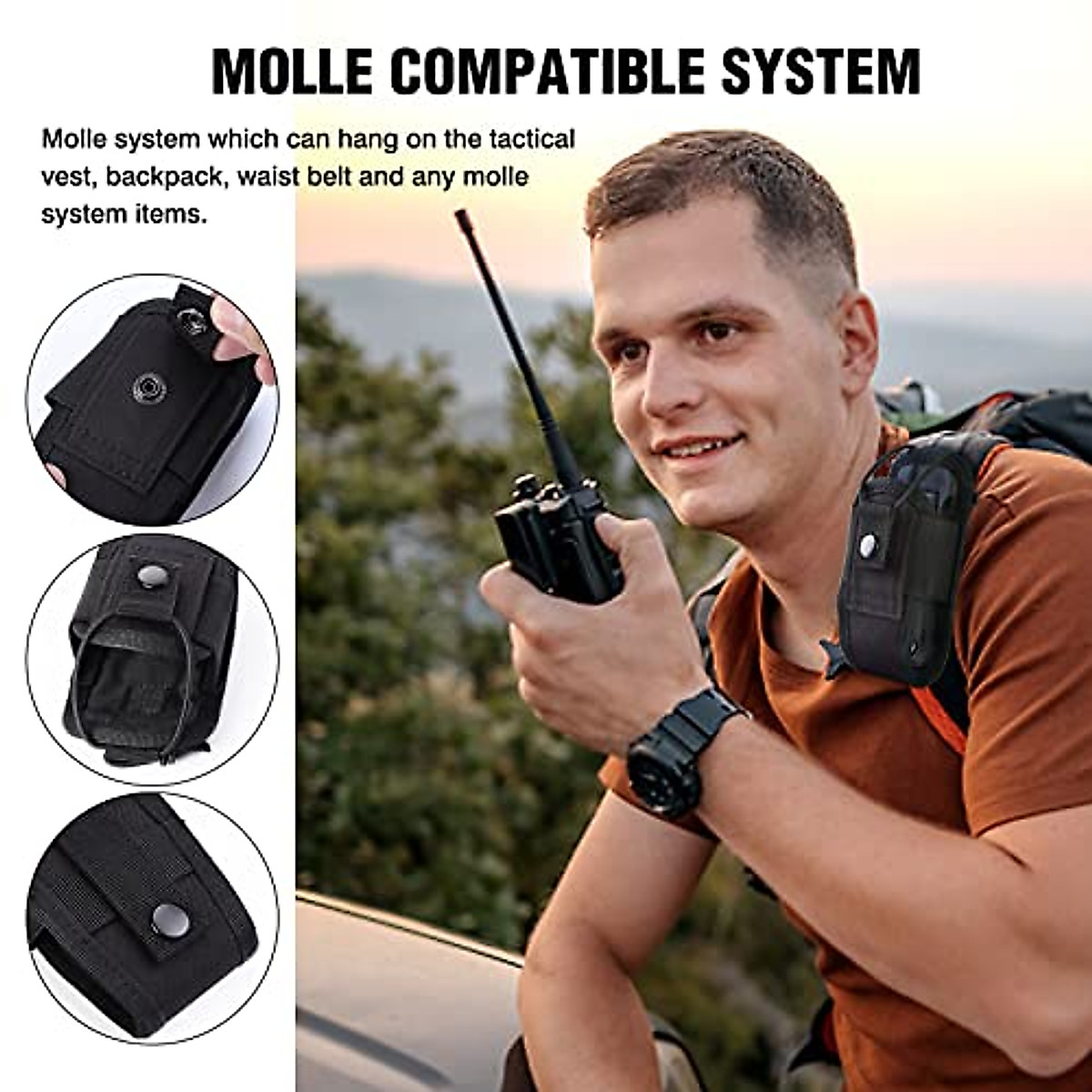 abcGoodefg Molle Radio Holder Walkie Talkie Pouch Case for Duty Belt Radio Holster Tactical Hunting Intercom Bag (Black-2 Pack)