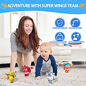 Super Wings 2" Transform-a-Bots 4-Pack, Supercharged Jett, Donnie, Astra, Sunny, Airplane Toys Vehicle Mini Figures, Fun Toys for Kids, Transformer Toys for 3 4 5 Year Old Boys and Girls