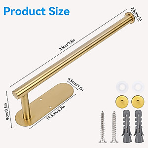 Gold Kitchen Paper Towels Holder Wall Mount Stainless Steel Paper Towel Holders Adhesive Under Cabinet Paper Towel Roll Rack for Kitchen, Bathroom
