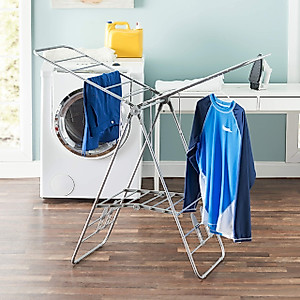 Foldable Clothes Drying Rack with Shoe Drying Area by Home Basics | Powder Coated Steel, Collapsible Design with Shelf, Ample Drying Space | Expands on Both Sides