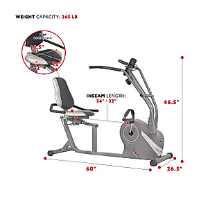 Sunny Health & Fitness Cross Trainer Magnetic Recumbent Bike with Arm Exercisers - SF-RB4936, Silver