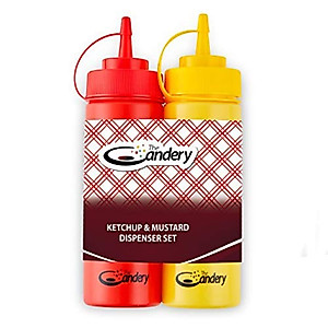 The Candery Hot Dog Accessories Set- Ketchup and Mustard Squeeze Bottles - for Carnivals, BBQs, Picnics, Concession Stands (Squeeze Bottles)