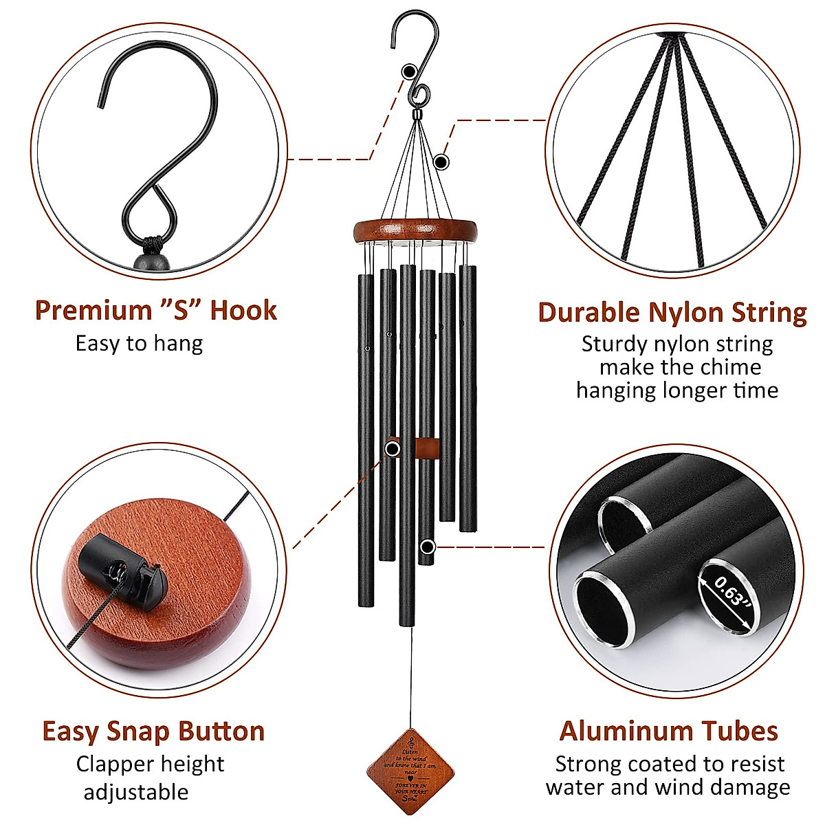 Wind Chimes for Outside,Memorial Wind Chimes for Loss of Loved One,Sympathy Wind Chimes for Loss of Mother,Windchimes Outdoors Clearance,Windchimes in Memory of a Loved One,Black