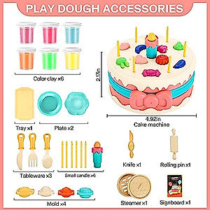 Color Dough Toys,Dough Accessories Set Kitchen Creations Kit Birthday Cake Playset Dough Tools with Molds,Plates,Steamer,Pretend Birthday Party for Boys Girls Kids Ages 2-8 Holiday Gift,23 Pieces