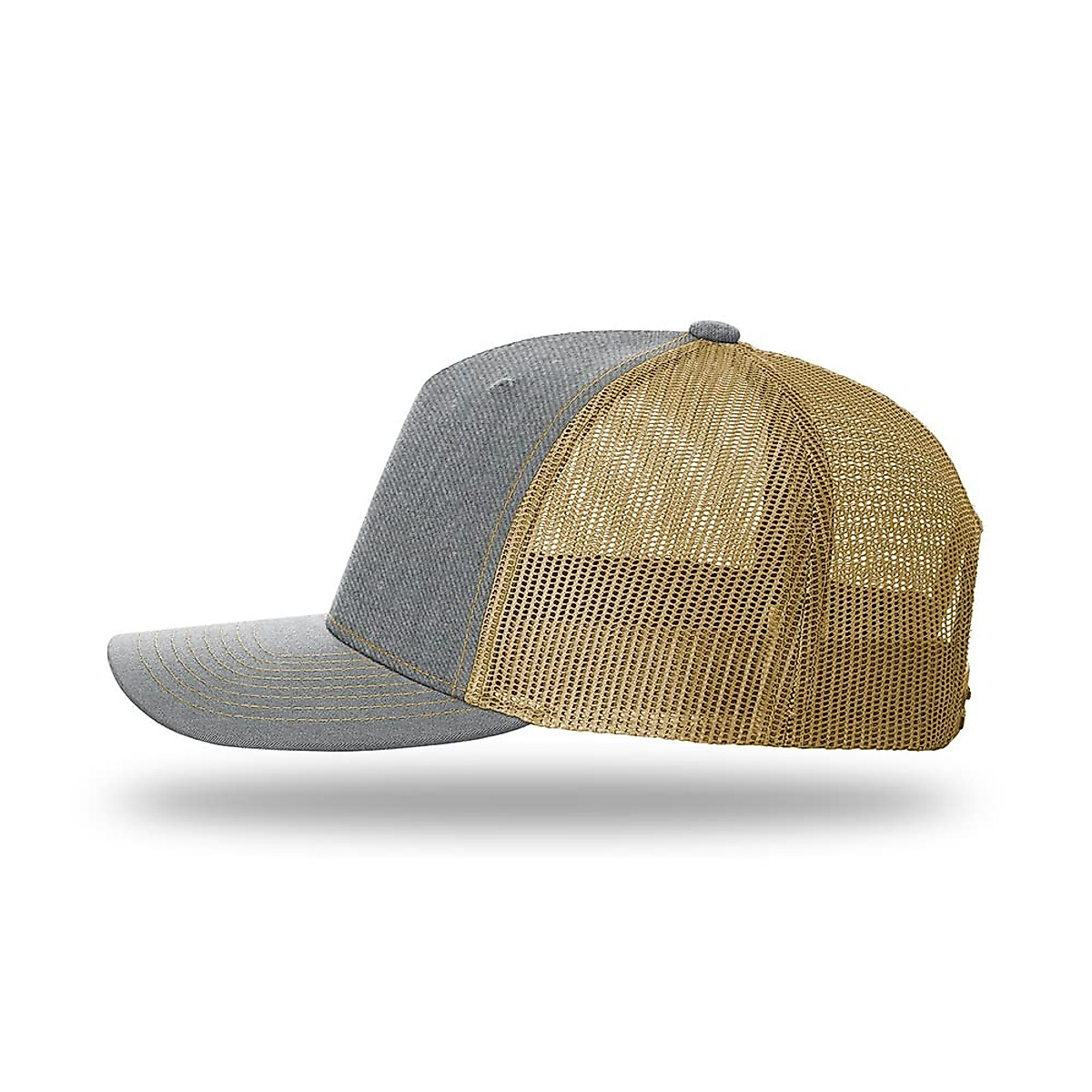 The Hat Pros | Richardson 112FP Five Panel Trucker Snapback Hat | 5 Panel Hats | OSFM (Heather Grey/Amber Gold)
