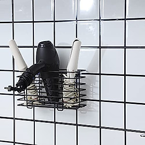 YCOCO Hair Dryer Holder,Hair Tool Organizer Wall Mount Metal Wire Bathroom Hair Care Styling Tool Organizer Storage Basket for Hair Dryer, Flat Irons, Curling Wands, Hair Straighteners,Black