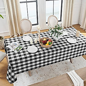 Softalker Gingham Checkered Rectangle Tablecloth - Waterproof Buffalo Plaid Table Cloth Stain Resistant Washable Polyester Table Cover for Holiday/Dining/Party - Black and White, 60 x 84 Inch