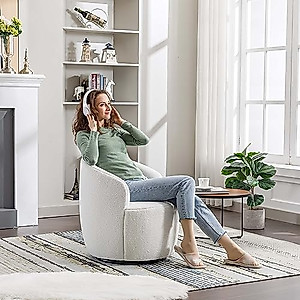 Antetek Swivel Barrel Chair, Round Accent Sofa, Club 360 Degree Modern Leisure Arm Chair for Nursery, Living Room, Hotel, Bedroom, Office, Lounge, Ivory Teddy