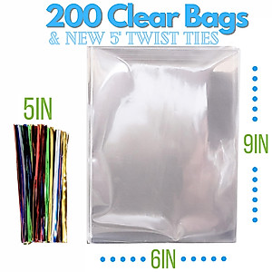 200 Pcs 6x9 Clear Flat Cello/Cellophane Treat Bags for Gift Wrapping, Thick OPP Plastic Bags for Wedding Cookie Birthday Cake Pops Gift Candy Buffet Supplies