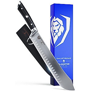 Dalstrong Bull Nose Butcher Knife - 10 inch - Gladiator Series Elite - High Carbon Premium German Steel - Breaking Knife - Black G10 Handle - Meat BBQ Knife - Sheath Guard Included - NSF Certified