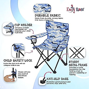 Emily Rose Kids Toddler Beach Chair | Outdoor Folding Chair for Boys and Girls with Child Safety Lock, Cup Holder and Carry Case | Sturdy, Portable, and Fun Seating for Beach, Camping, and Picnics