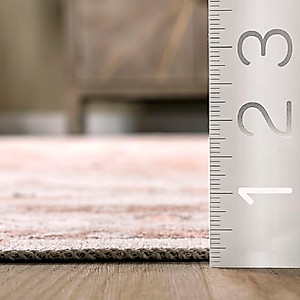 nuLOOM Tracie Machine Washable Floral Medallion Ultra Thin Runner Rug, 2' 6" x 8', Peach