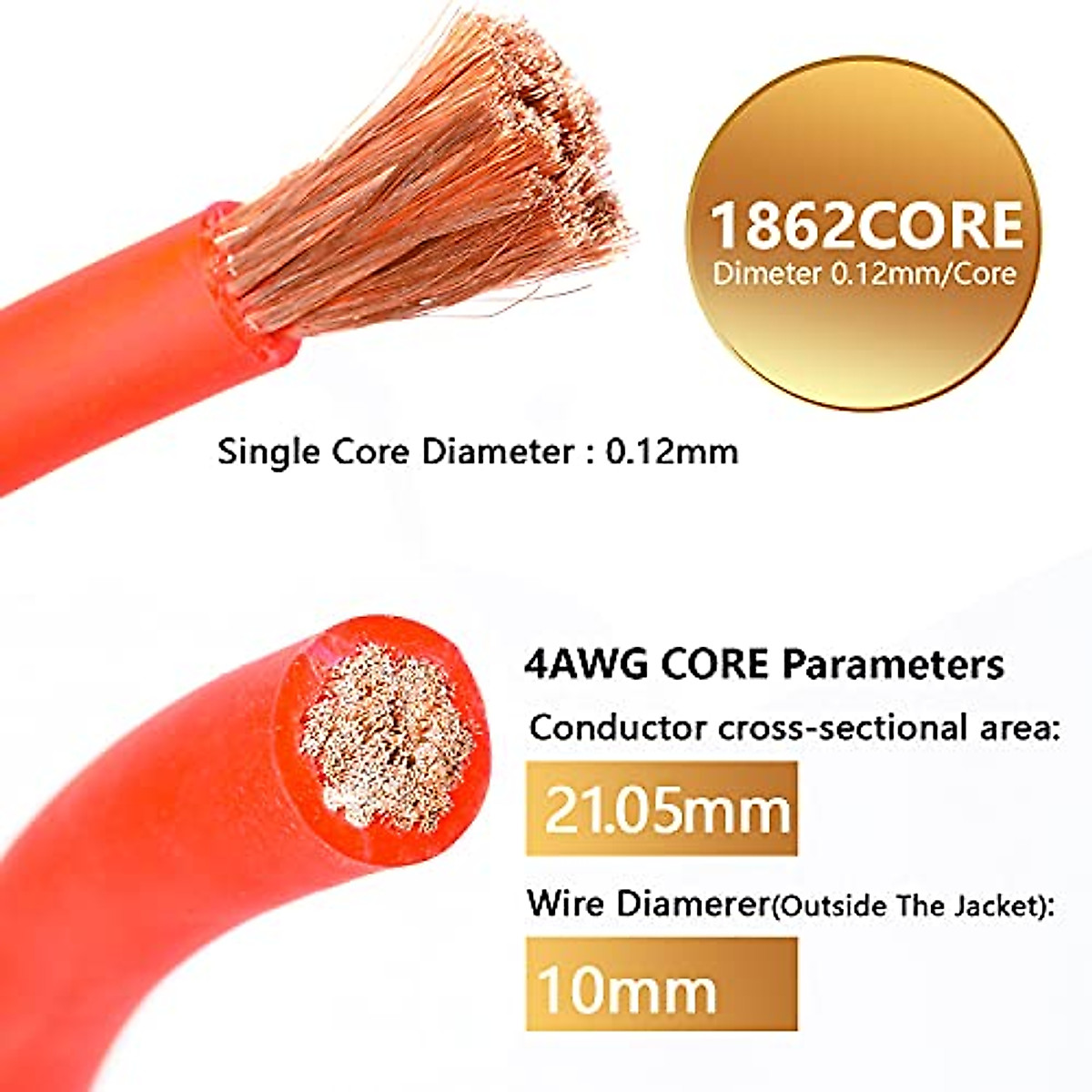 TOPSTRONGGEAR 4 Gauge 25ft Black and 25ft Red Power/Ground Wire True 4 AWG Power Wire-True Spec and Soft Touch Cable (Black&Red) (25FT Red & 25FT Black)