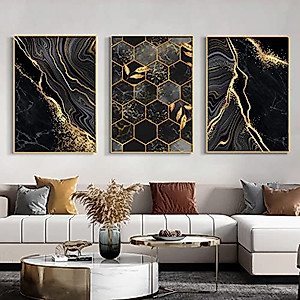 Black and Gold Marble Canvas Wall Art Gold Abstract Prints Black and White Marble Poster for Living Room Decor Marble Canvas Painting Black and White Geometric Abstract Wall Art 16x24inch No Frame