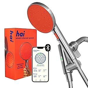 hai Smart Shower Head, Bluetooth Handheld Water Saving Showerhead with Adjustable High Pressure to Spa-Like Mist, Stainless Steel, Easy Installation, Customizable LED Lights, Persimmon, 1.8 GPM