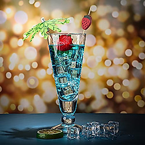 160 Pieces Cocktail Picks 4.7 Inch Fruit Sticks Bamboo Toothpicks Green Tropical Coconut Palm Summer Day Paper Umbrellas and Colorful Drink Umbrellas for Luau Hawaii Beach Party (Mixed Style)