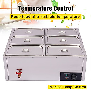 850W Electric Commercial Food Warmer Steam Warmer for Parties Buffets with 6 Pot Stainless Steel Steam Table, Buffet Server for Catering and Restaurant …