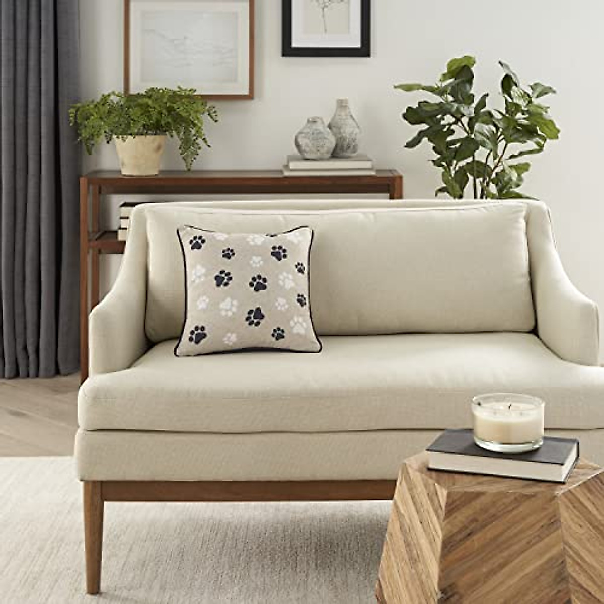 Mina Victory Pet Beds & Houses Emb Paw Prints Black 14" x 14" Throw Pillow