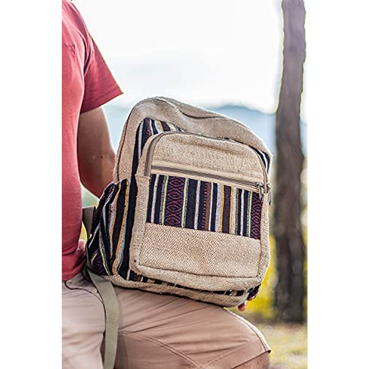 Fwosi Hippie Backpacks - Unisex Hemp Bookbag for School, Day Hiking & Travel - Lightweight, Multi-Pocket, 5 Compartments for Books, Purse, Wallet, Everyday Accessories - Handmade Crafts from Nepal