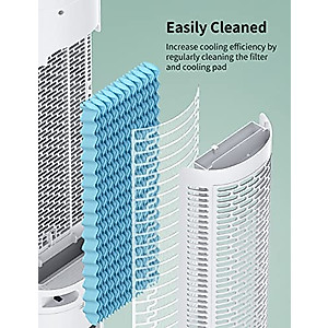 3-1 Evaporative Air Cooler, 43''Bladeless Tower Fan with Cooling & Humidifying Function, 1.8 Gal Removable Water Tank 60°Oscillating Swamp Fan 3 Speeds 10H Timer, Remote Control for Home Office