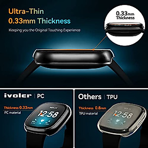[4 Pack] iVoler Screen Protector Tempered Glass for Fitbit Sense/Versa 3, Hard PC case with Bumper Cover Sensitive Touch Full Coverage Protective Case for Sense/Versa 3 Smart Watch, Transparent