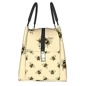 MANQINF Cute Bee Lunch Bag Lunch Box Large Capacity Bee Insulated Lunch Box Tote Reusable Cute Lunch Box