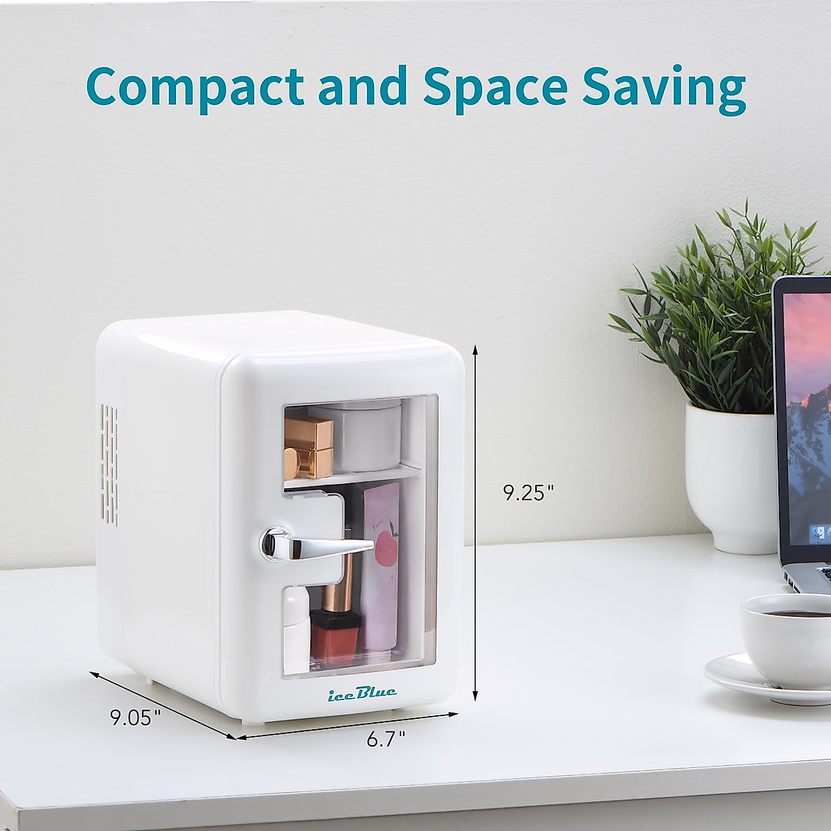 Iceblue Skincare Fridge with Viewing Window, 4L Compact Small Fridge for Bedroom, Car, Office & Dorm, 4A Cooling Core, Mini skincare fridge for Beauty Essentials & Beverages(White)