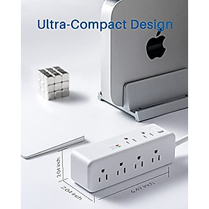 Power Strip Surge Protector by KOOSLA, [15A 1875W] 3 Sided, 6.5 ft Extension Cord, Flat Plug, 8 AC Multiple Outlets & 3 USB Ports Charging Station, Compact for Travel, Home, Office, Dorm Room