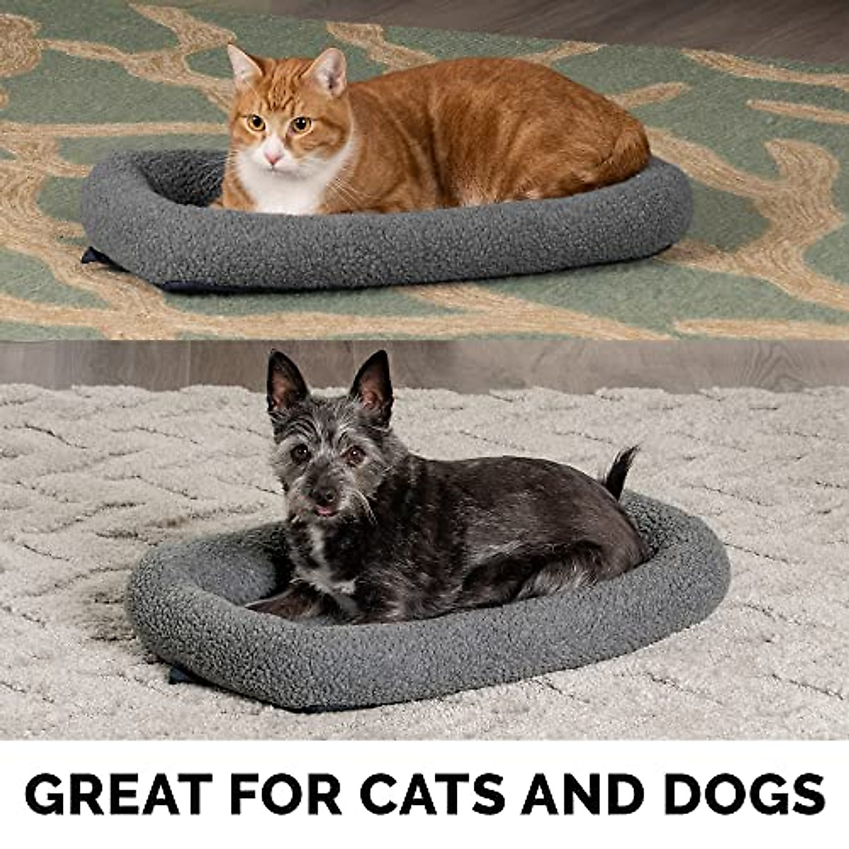 Furhaven Dog Bed for Extra Small Dogs & Indoor Cats, 100% Washable, Sized to Fit Crates - Sherpa Fleece Bolster Crate Pad - Gray, Extra Small