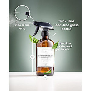 Vine Creations Amber Glass Spray Bottles, 2 Pack Glass Spray Bottles for Cleaning solutions, 16 oz Spray Bottle for Cleaning, Mister Spray Bottle for Plants, Amber Spray Bottles with Waterproof Labels