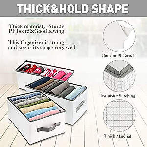 6 Pcs Wardrobe Clothes Organizer Clothing Drawer Organizers Foldable Plastic Hard PP Plate Jeans Organizer for Closet with Handle for Clothing Pants Coats Underwear (S 7 Grids, L 7 Grids, XL 8 Grids)