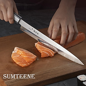 Sumteene Sushi Knife 12 inch(300mm), Sashimi Knife with High Carbon Stainless Steel Blade Yanagiba Knife, Octagonal Ebony Handle, Single Bevel Japanese Sushi Knife for Sushi & Sashimi, Fish Filleting