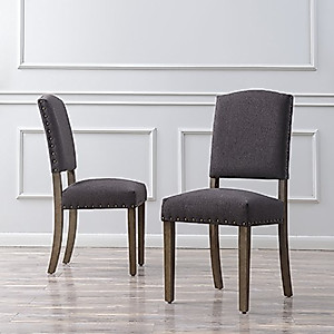 BELLEZE Dining Chairs, Set of 2 Kitchen Dining Room Chairs Upholstered Parson Chairs with High Back & Nailhead Trim, Mid Century Modern Dinner Chairs - Blake (Dark Gray)