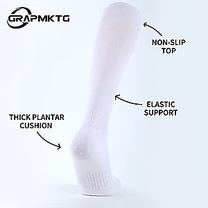 GRAPMKTG 3 Pack Softball Soccer Baseball Socks for Youth Men and Women Football Knee High Socks for Kids Adult Tube Socks for Boys Girls White Medium