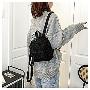 MBVBN Cute Fuzzy Sherpa Mini Backpack Casual Small Shoulder Bag Girls Purse Women (Black)