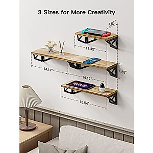 AMADA HOMEFURNISHING Floating Shelves Wall Mounted Storage Shelves Set of 4, Rustic Solid Wood Wall Shelves for Bedroom/Living Room/Bathroom/Kitchen/Office, AMFS27