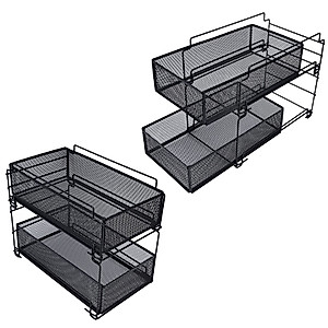RIAAJ Kitchen Sink Shelf 2 Tier Metal Mesh Storage Baskets Organizer Kitchen Storage Drawer Basket Multilayer Kitchen Shelf Under Sink Drawer Large Capacity Storage Shelf Kitchen Sink Organizer