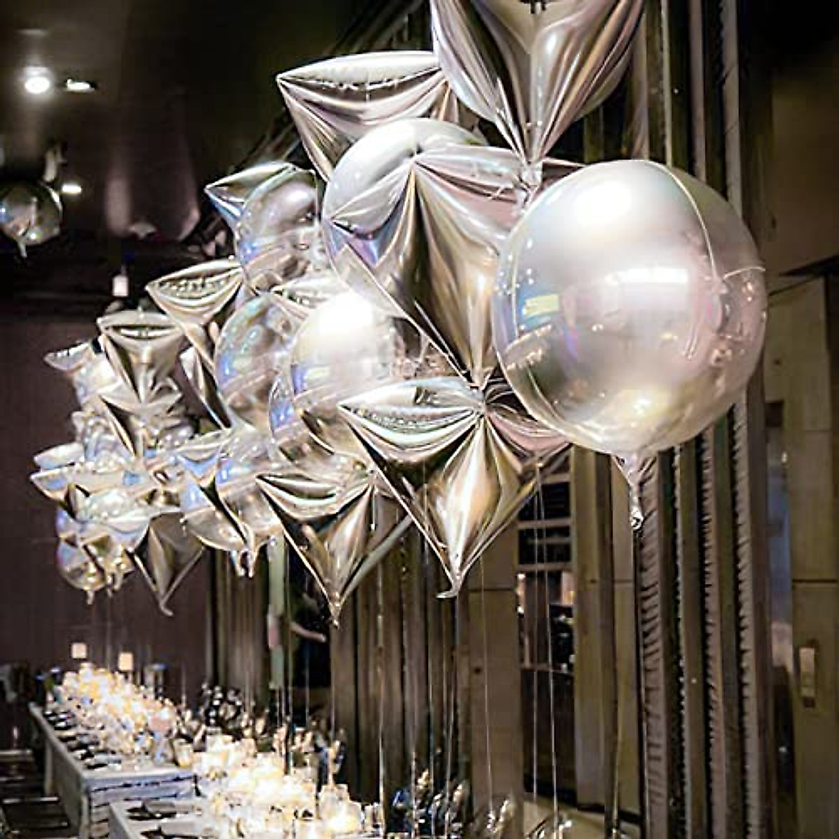 PartyWoo Metallic Silver Balloons 50 pcs 5 Inch and Diamond Silver Foil Balloons 6 pcs